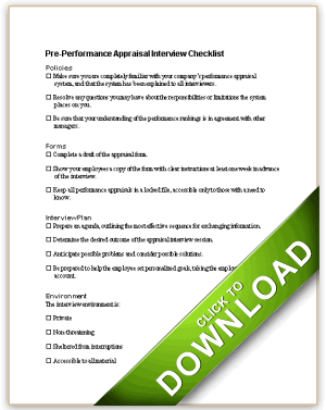 Pre-Performance Appraisal Interview Checklist