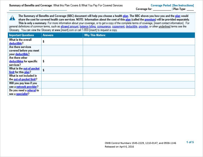 Form Specifications: